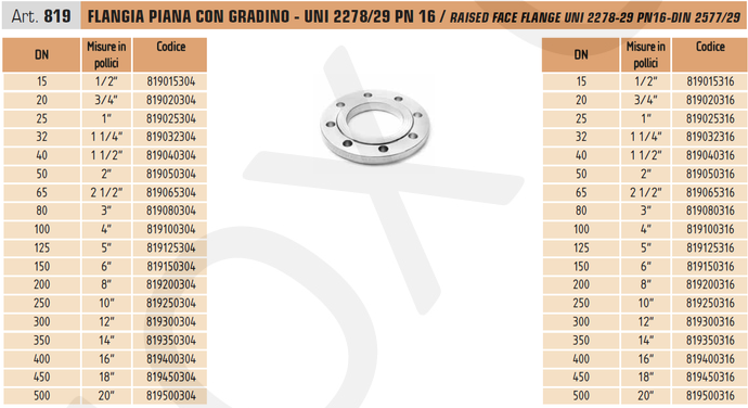 ART 819 RF FLANGE ASTM A351 UNI 2278-29 PN 16 :: INOX CZ